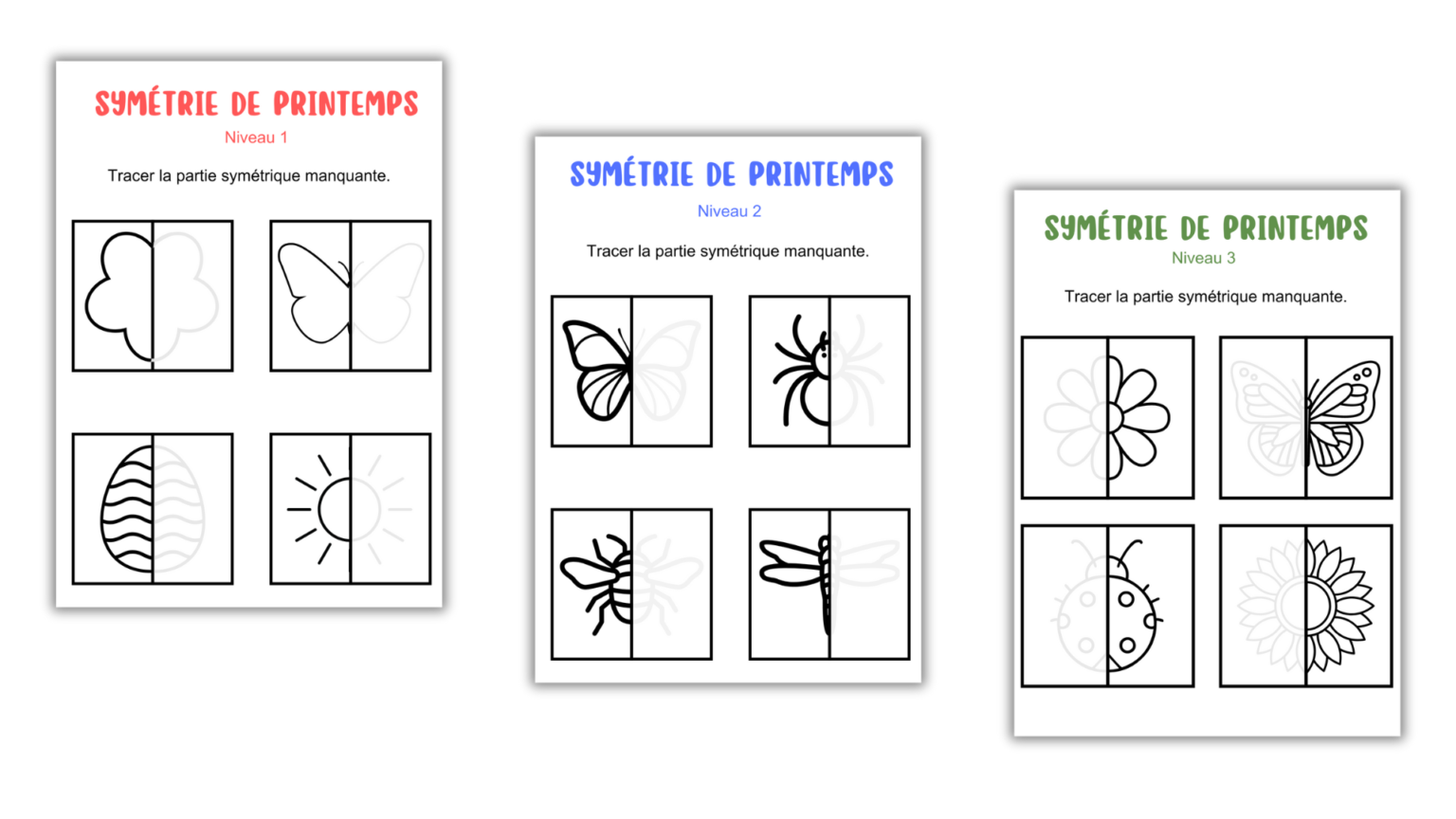 fiches de symétrie pour la maternelle activités printemps - Apprendre ...