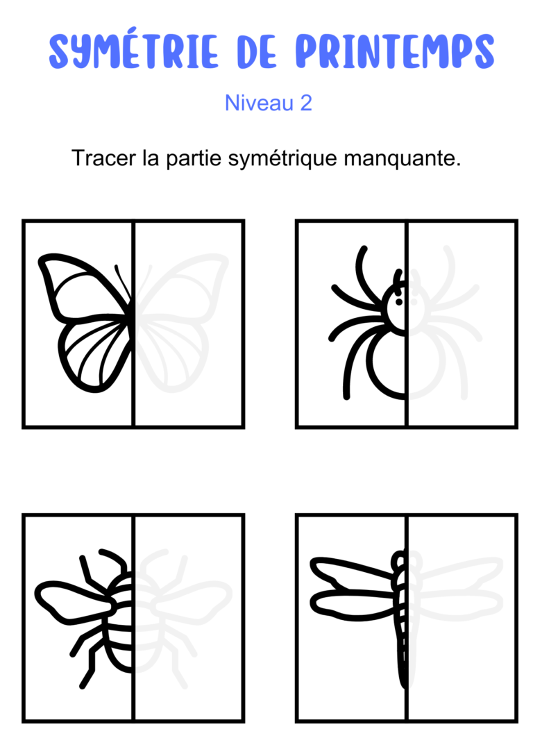 3 fiches de symétrie pour la maternelle sur le thème du printemps