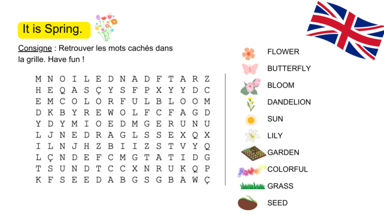 Spring : mots mêlés en anglais pour travailler le vocabulaire du printemps