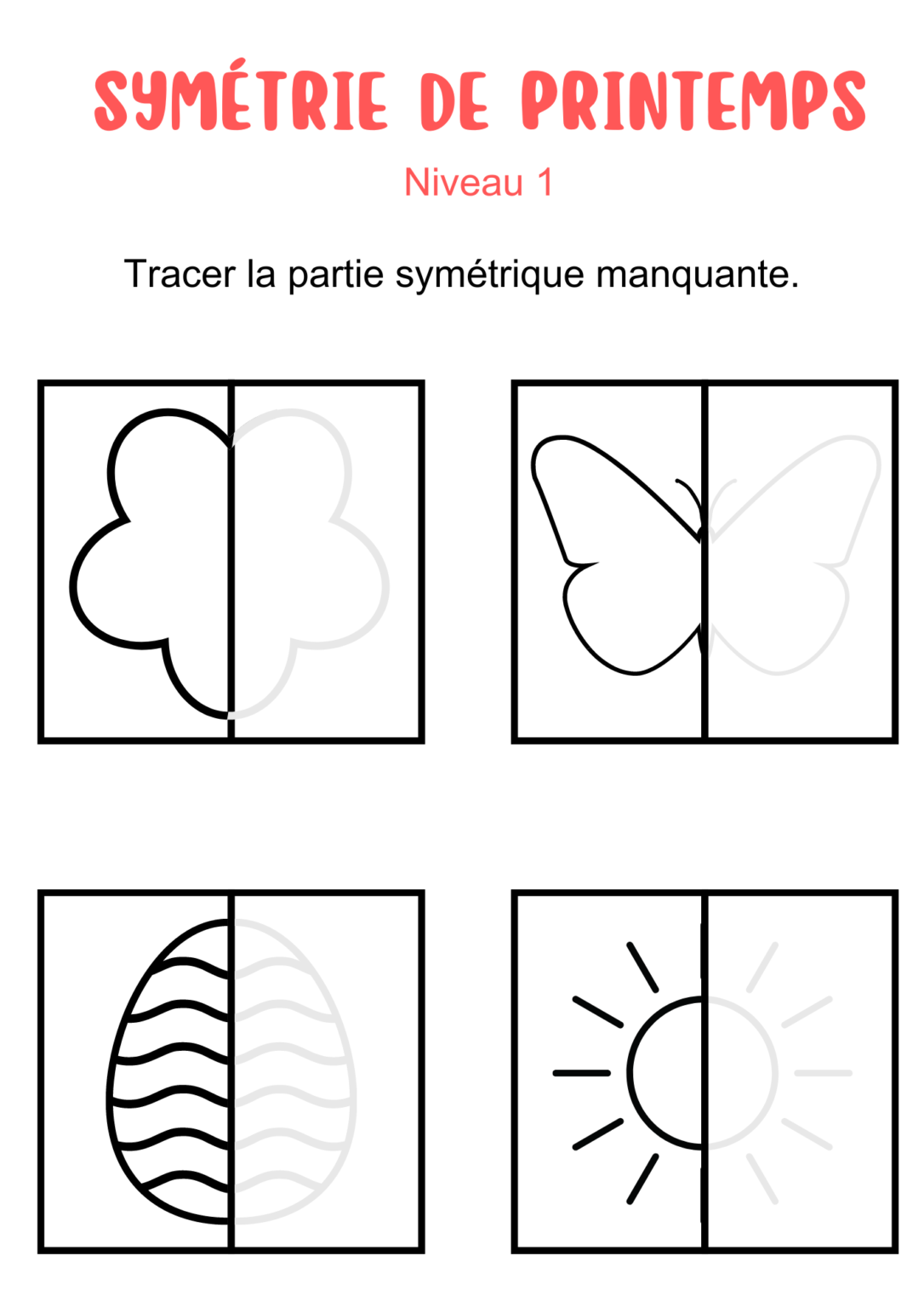 3 fiches de symétrie pour la maternelle sur le thème du printemps