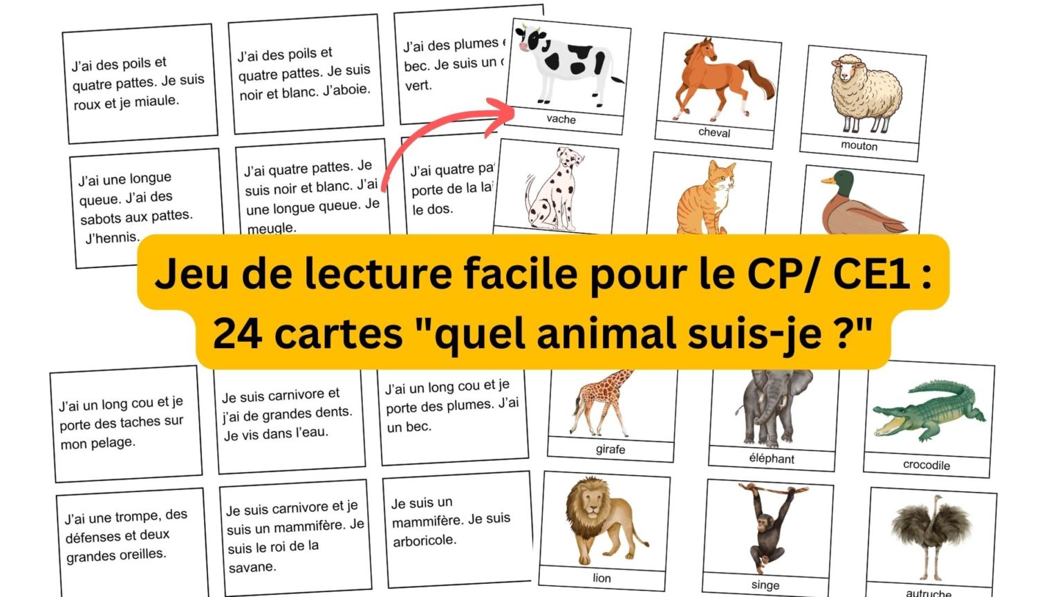 Jeu de lecture facile pour le CP CE1 : 24 cartes "quel animal suis-je