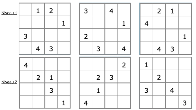 6 grilles faciles de sudoku pour les enfants de maternelle/ CP