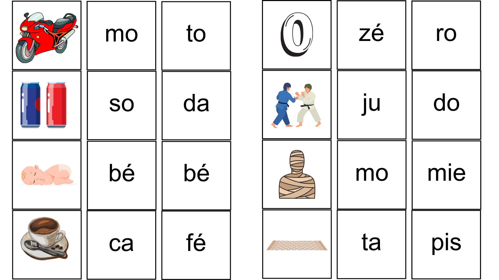 Jeu de lecture de syllabes : 16 mots de deux syllabes à encoder Jeu de lecture de syllabes : 16 mots de deux syllabes à encoder