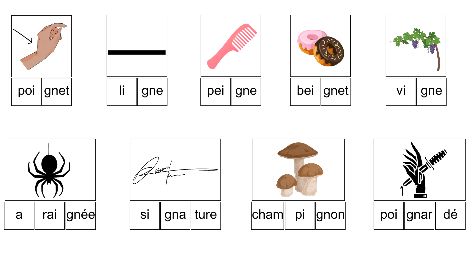 Une activité de lecture pour lire le graphème « gn