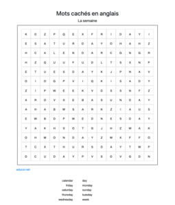 Mots cachés en anglais - noms des jours et des mois