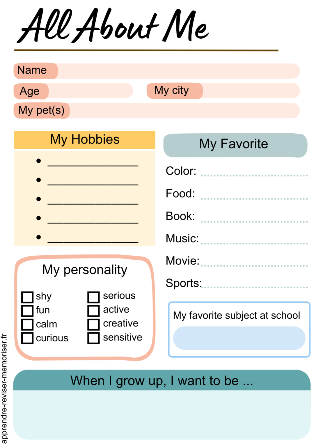 Fiche de présentation en anglais - Apprendre, réviser, mémoriser