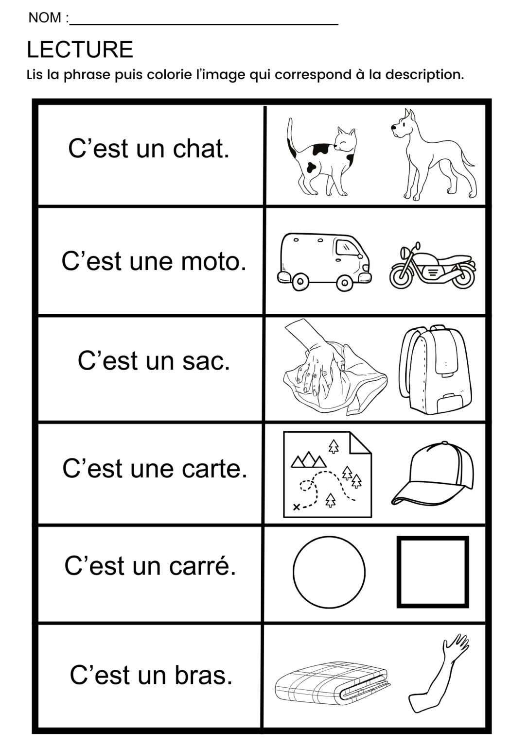 Fiche d'exercices pour lire au CP (avec des mots simples)