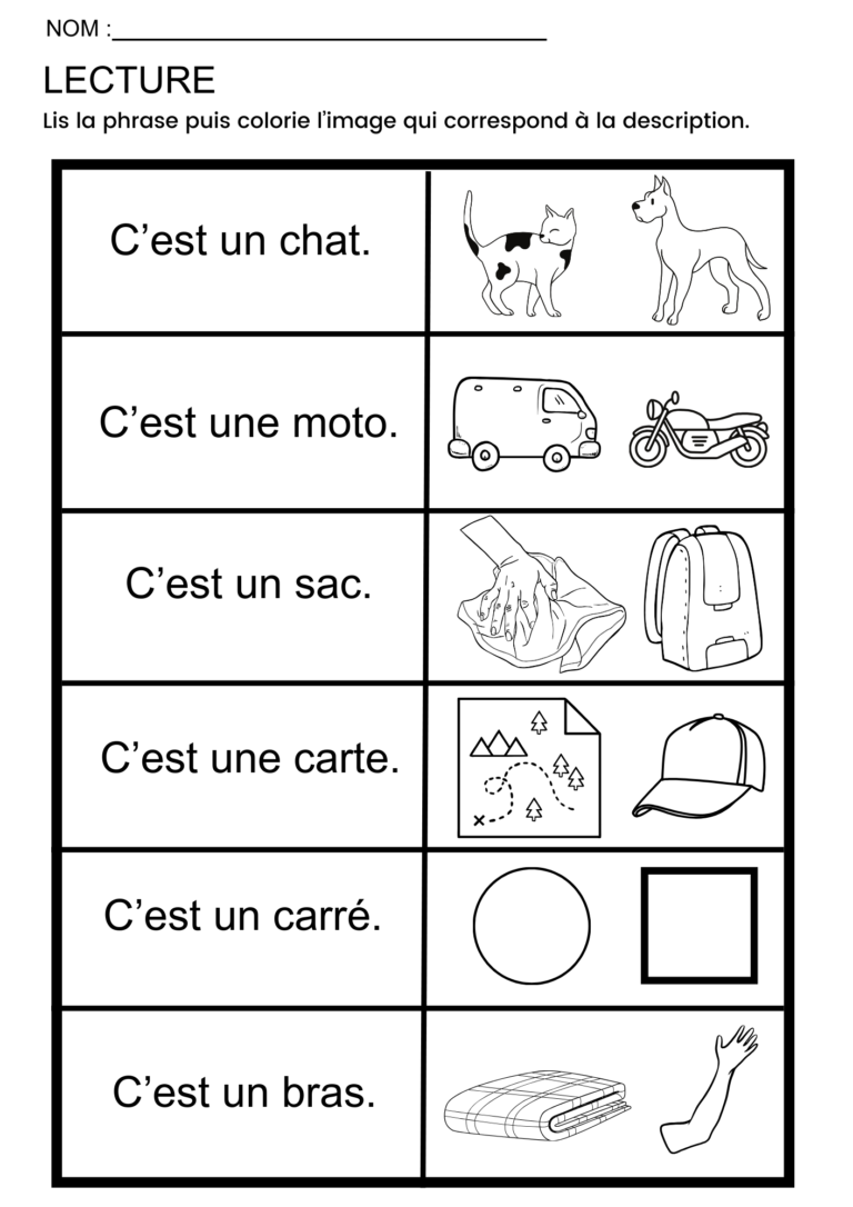 Fiche d'exercices pour lire au CP (avec des mots simples)
