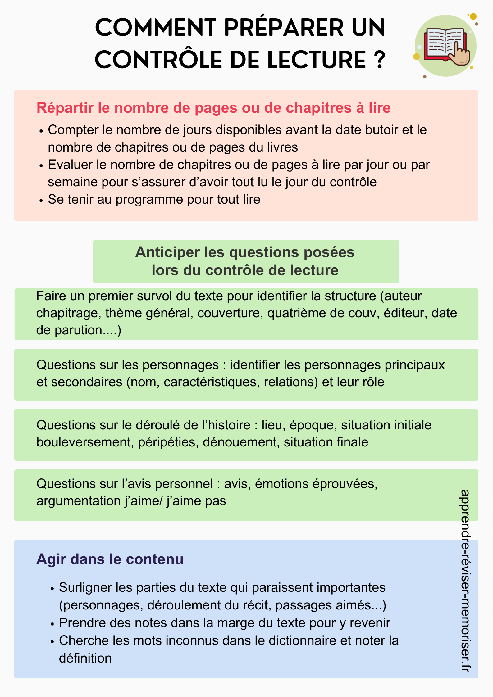 Comment préparer un contrôle de lecture ? Conseils et fiche de lecture