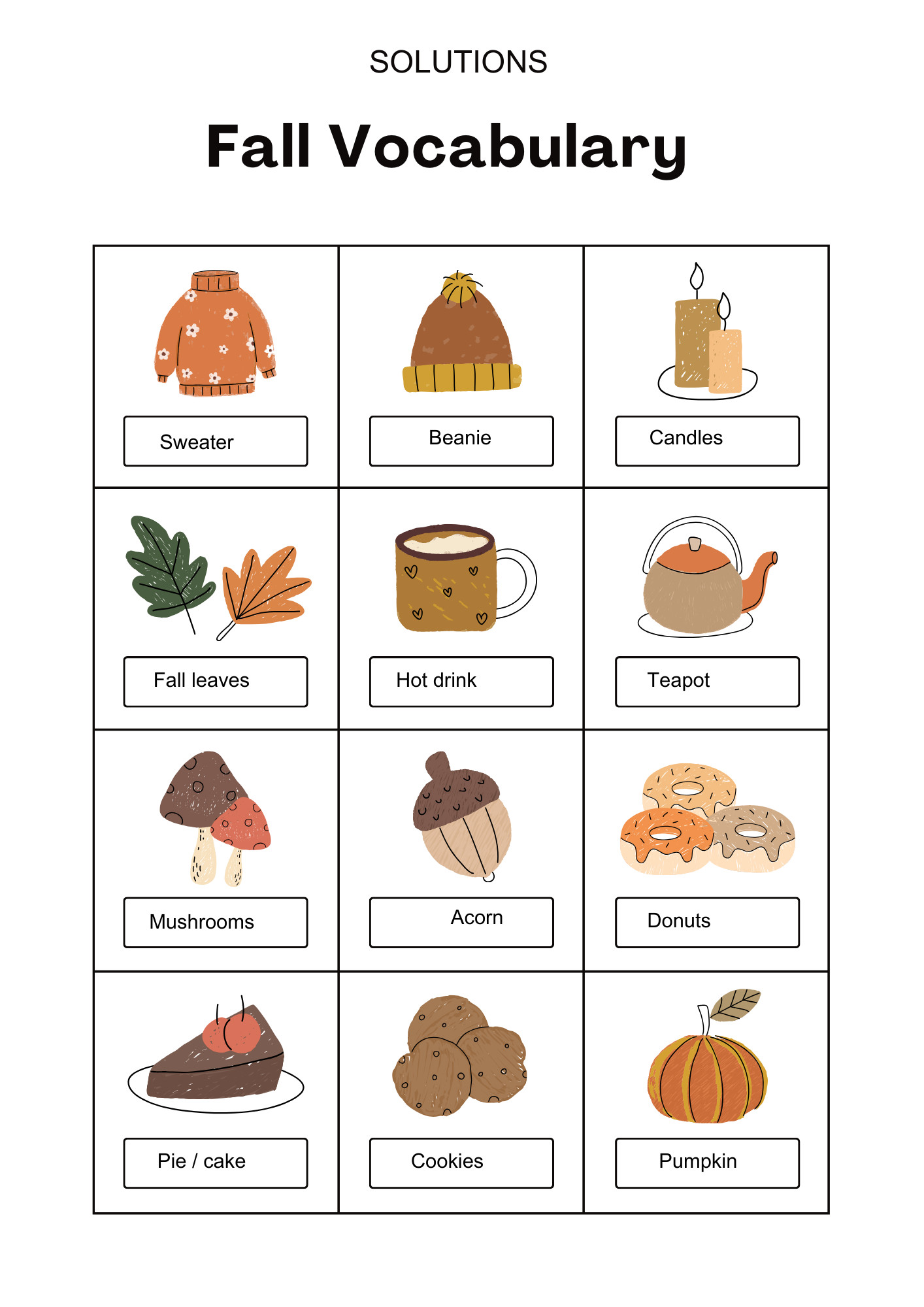 Exercices de vocabulaire en anglais sur l'automne (3 fiches)