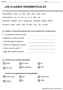 Exercices sur les classes grammaticales (nature des mots en français)