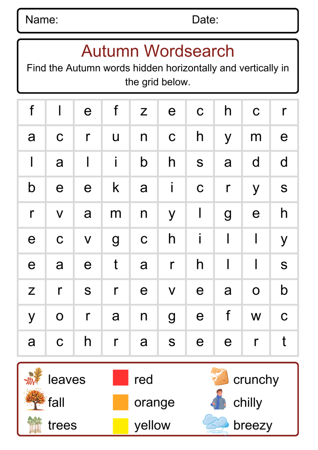 Exercices de vocabulaire en anglais sur l'automne (3 fiches)