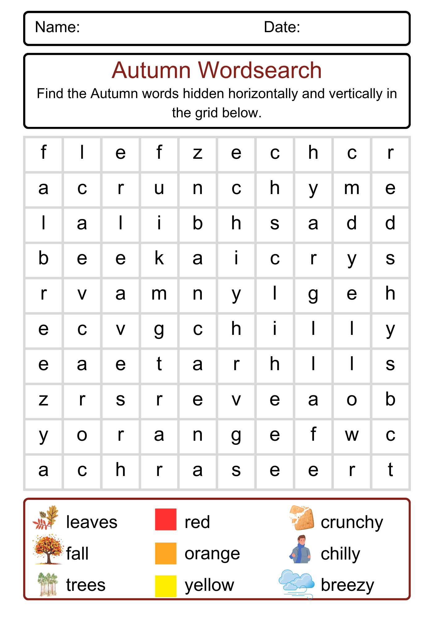 Exercices de vocabulaire en anglais sur l'automne (3 fiches)