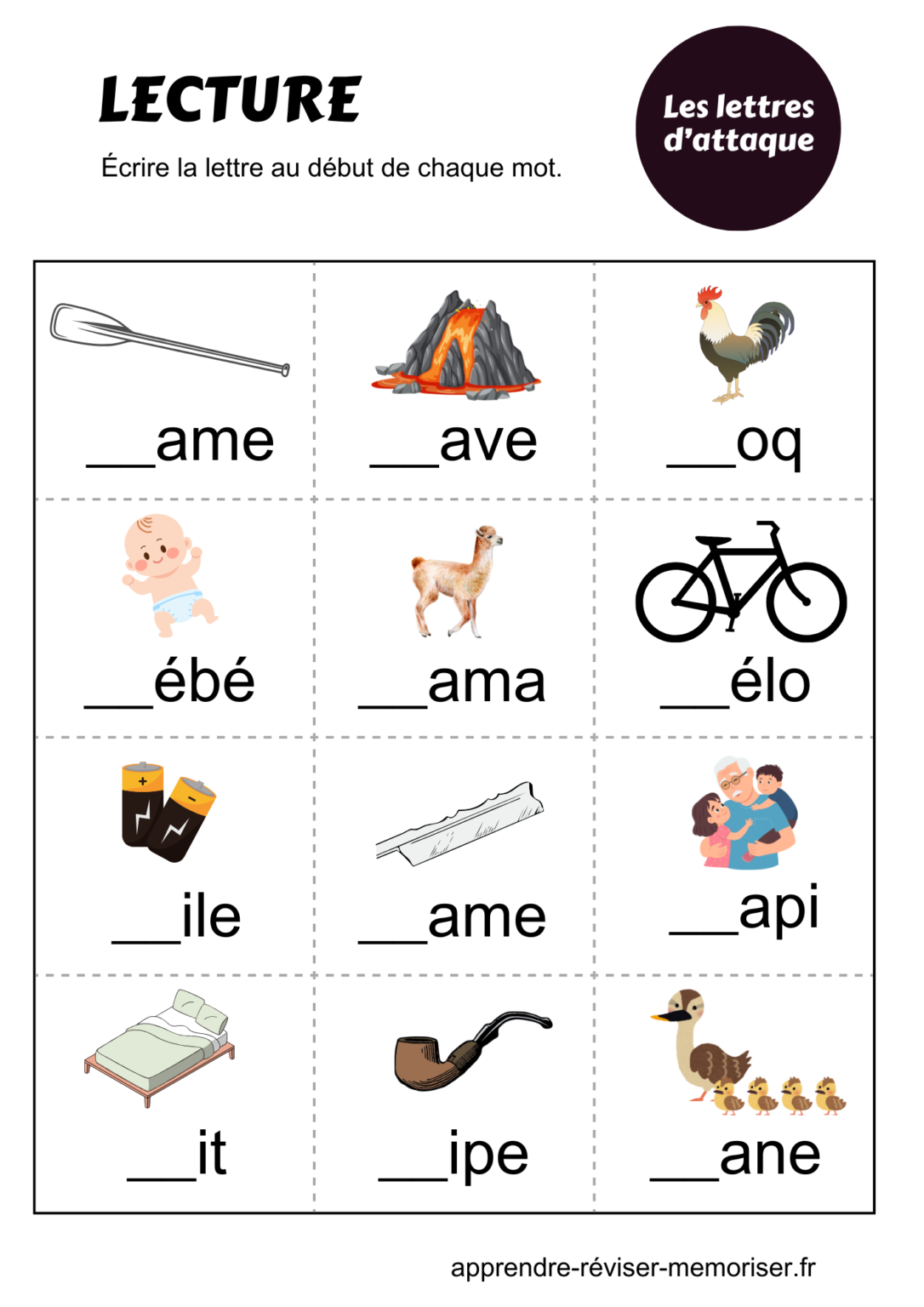 Fiche d'exercices pour lire au CP (avec des mots simples)