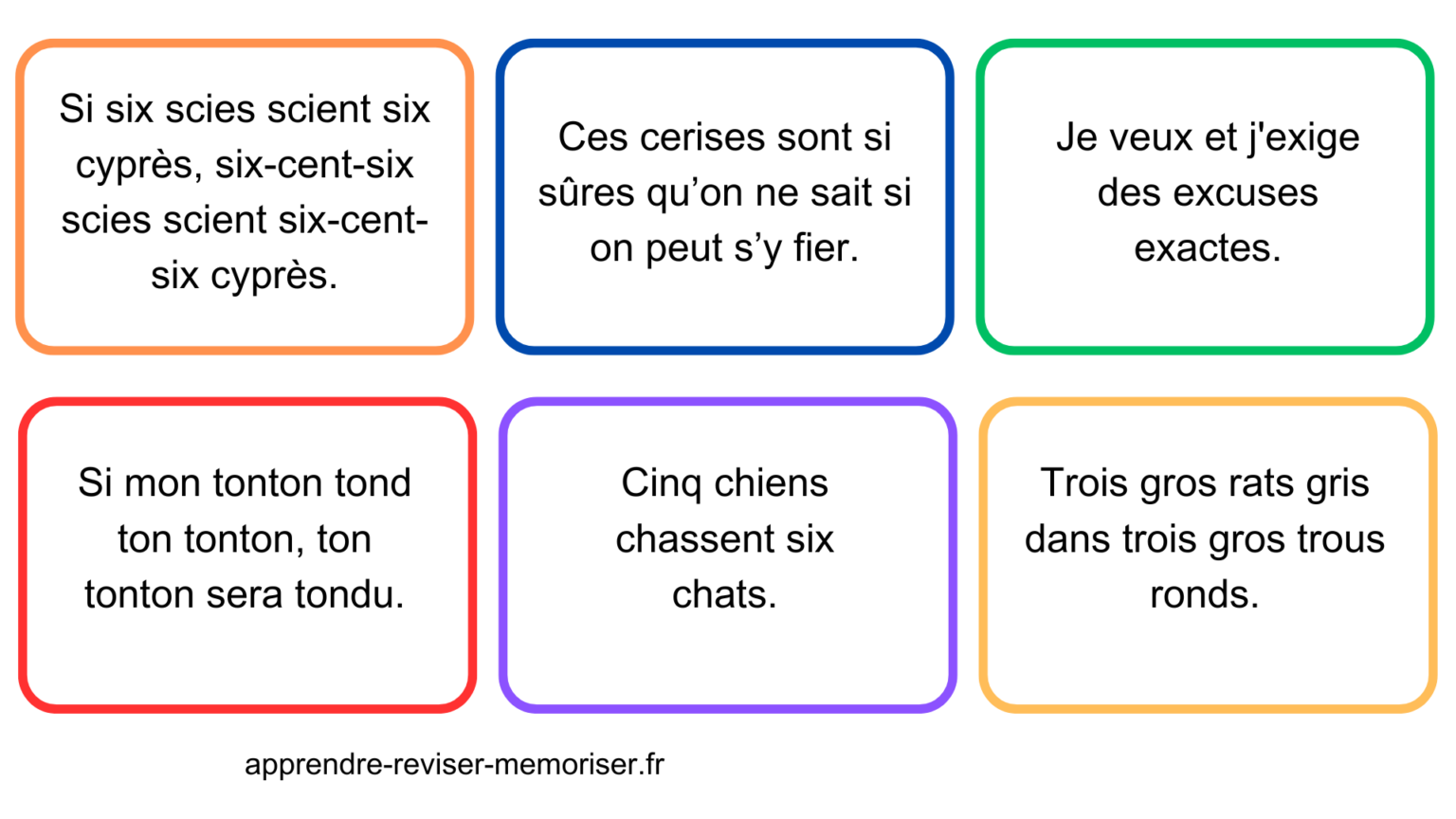 12 cartes avec des virelangues en français (PDF à télécharger)