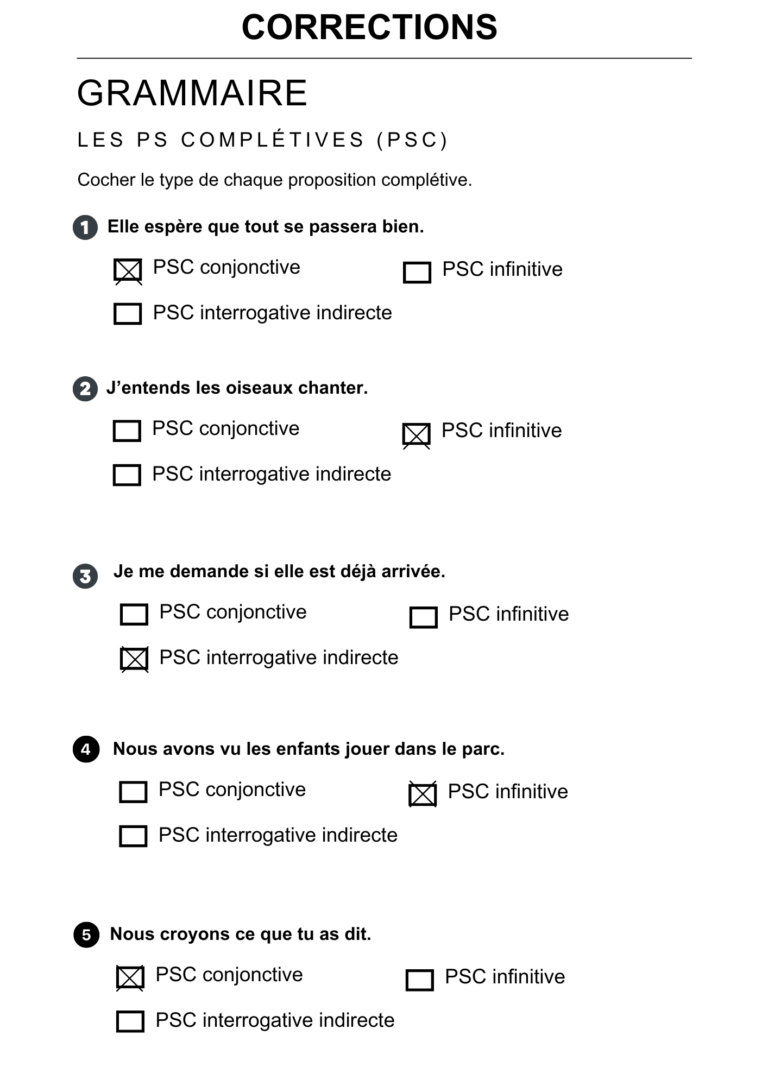 Exercices sur les propositions subordonnées complétives (PSC)