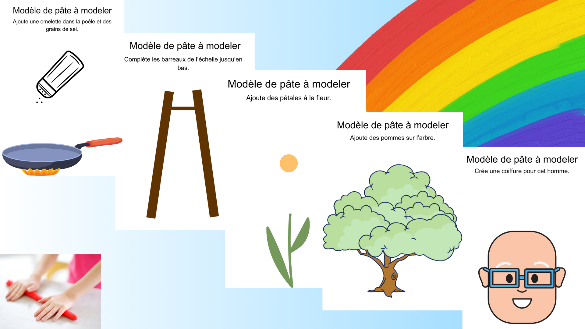 6 modèles de pâte à modeler pour la maternelle (boudins, boules, aplatis)