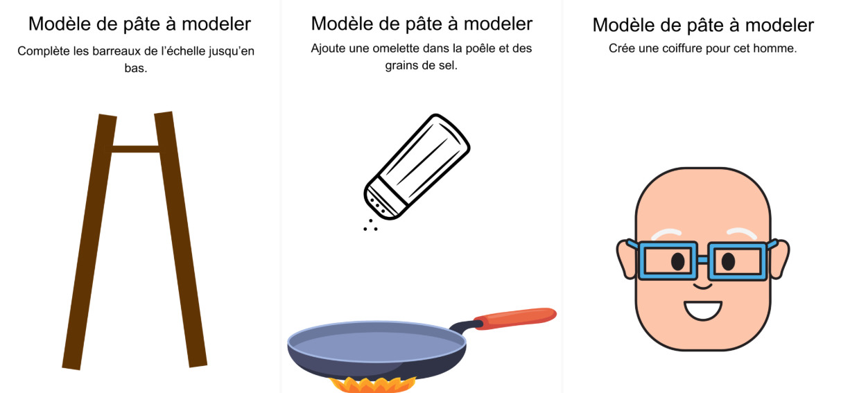 6 modèles de pâte à modeler pour la maternelle (boudins, boules, aplatis)