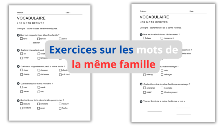 Exercices sur les mots de la même famille (mots dérivés)