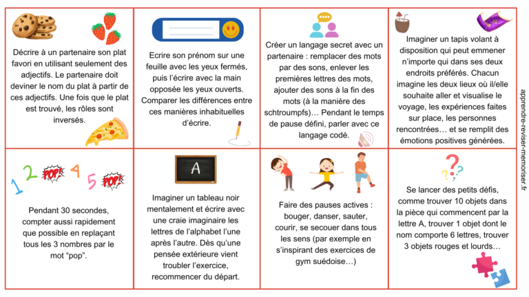 8 cartes de défis amusants pour les enfants (créativité, curiosité, joie)
