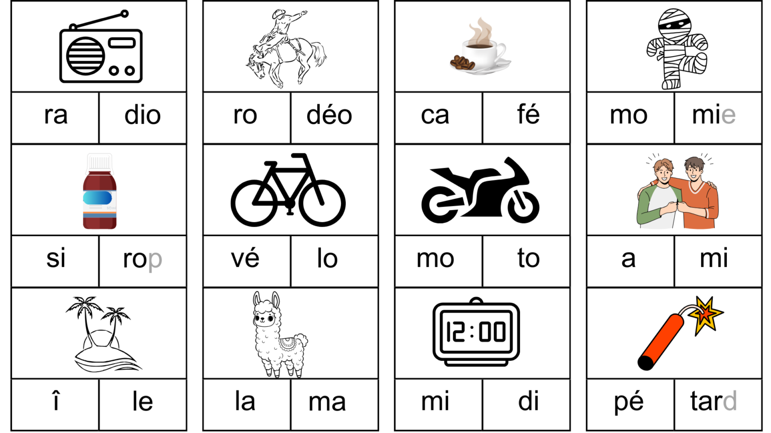 Lire des syllabes simples - 36 mots de difficulté croissante (GS/ CP)