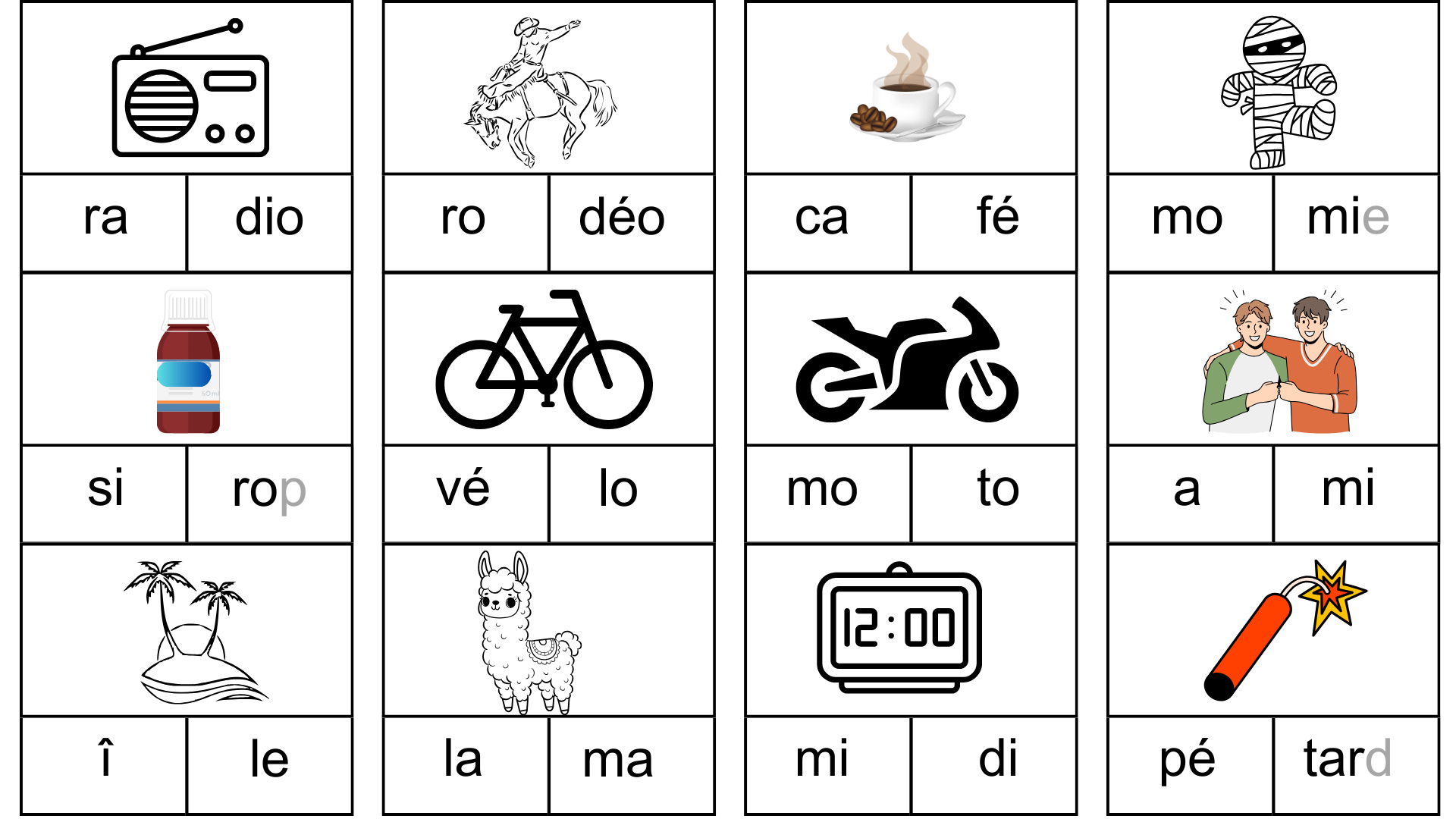 Lire des syllabes simples - 36 mots de difficulté croissante (GS/ CP)