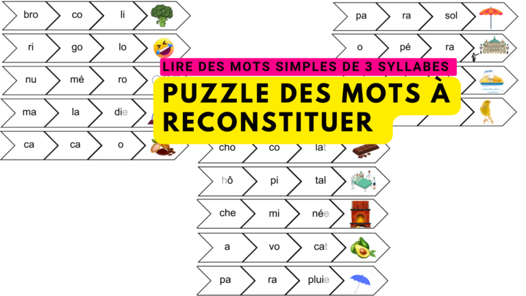 Lire des mots simples de 3 syllabes : puzzle des mots à reconstituer