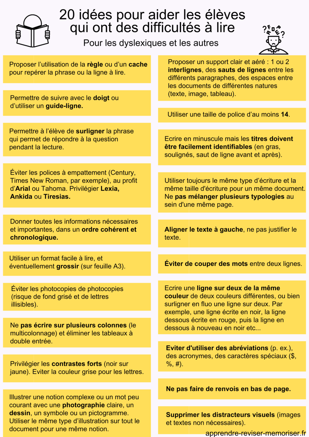 20 idées pour aider les élèves qui ont des difficultés à lire