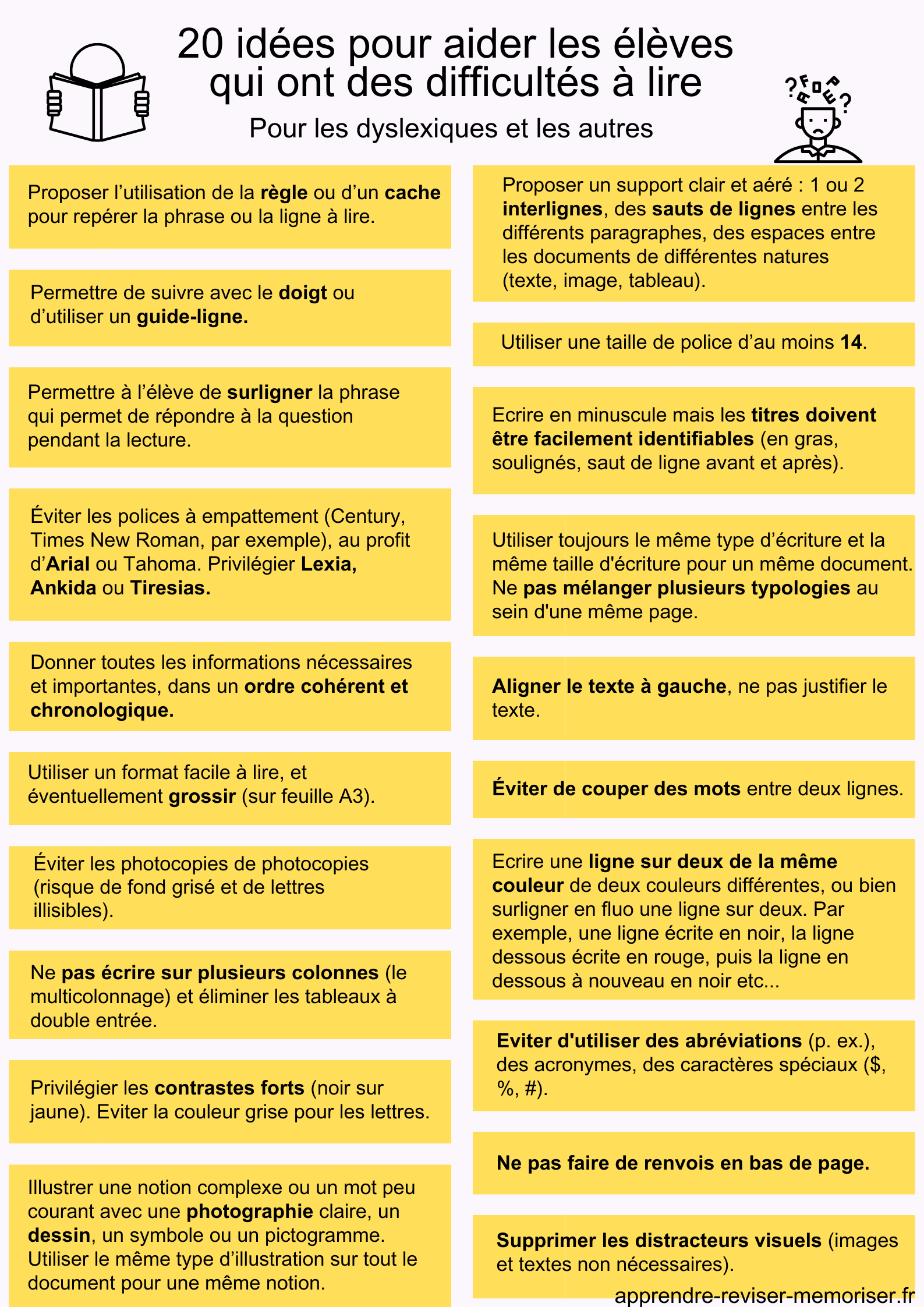 20 idées pour aider les élèves qui ont des difficultés à lire