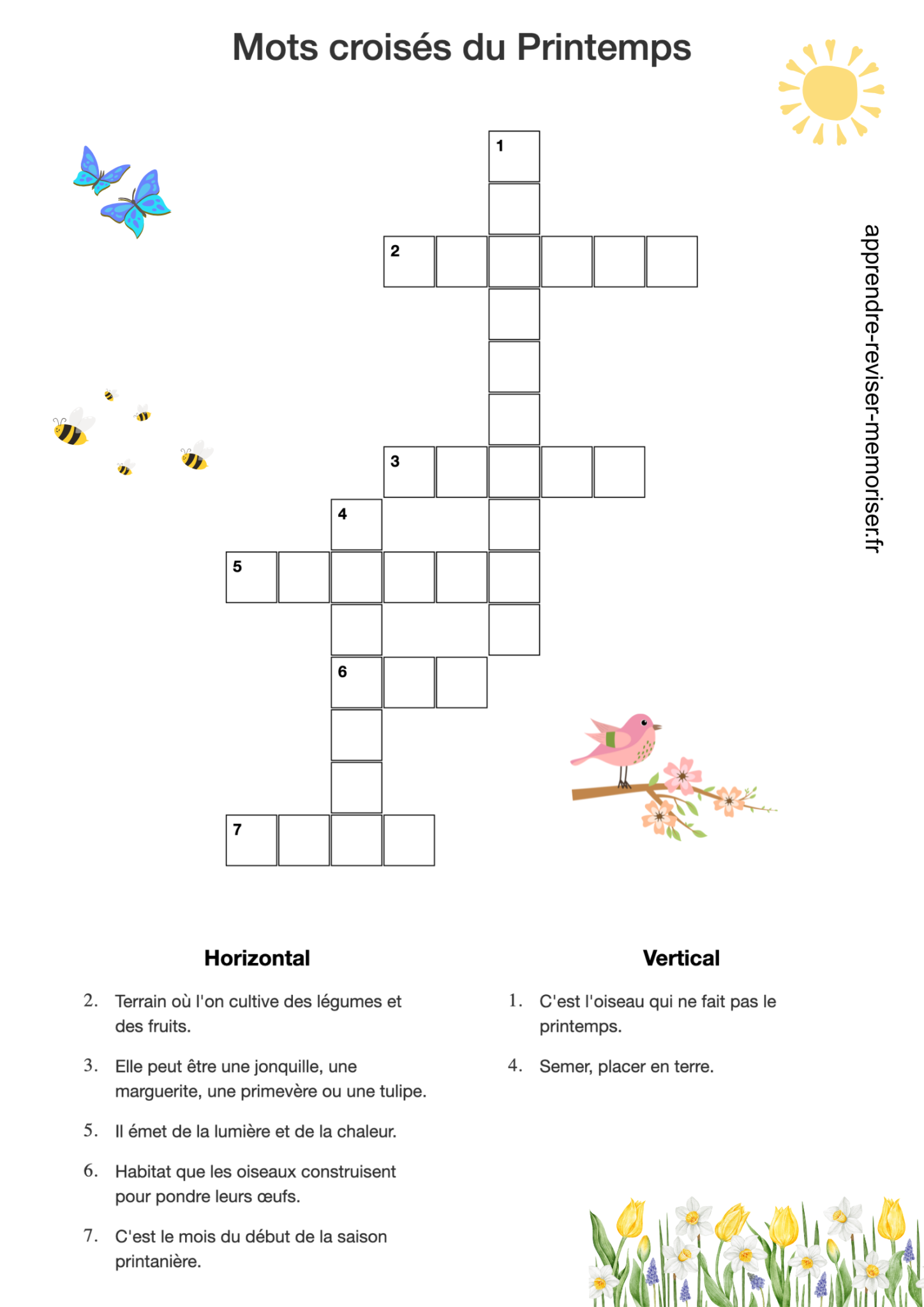 Mots croisés du printemps (vocabulaire et orthographe)