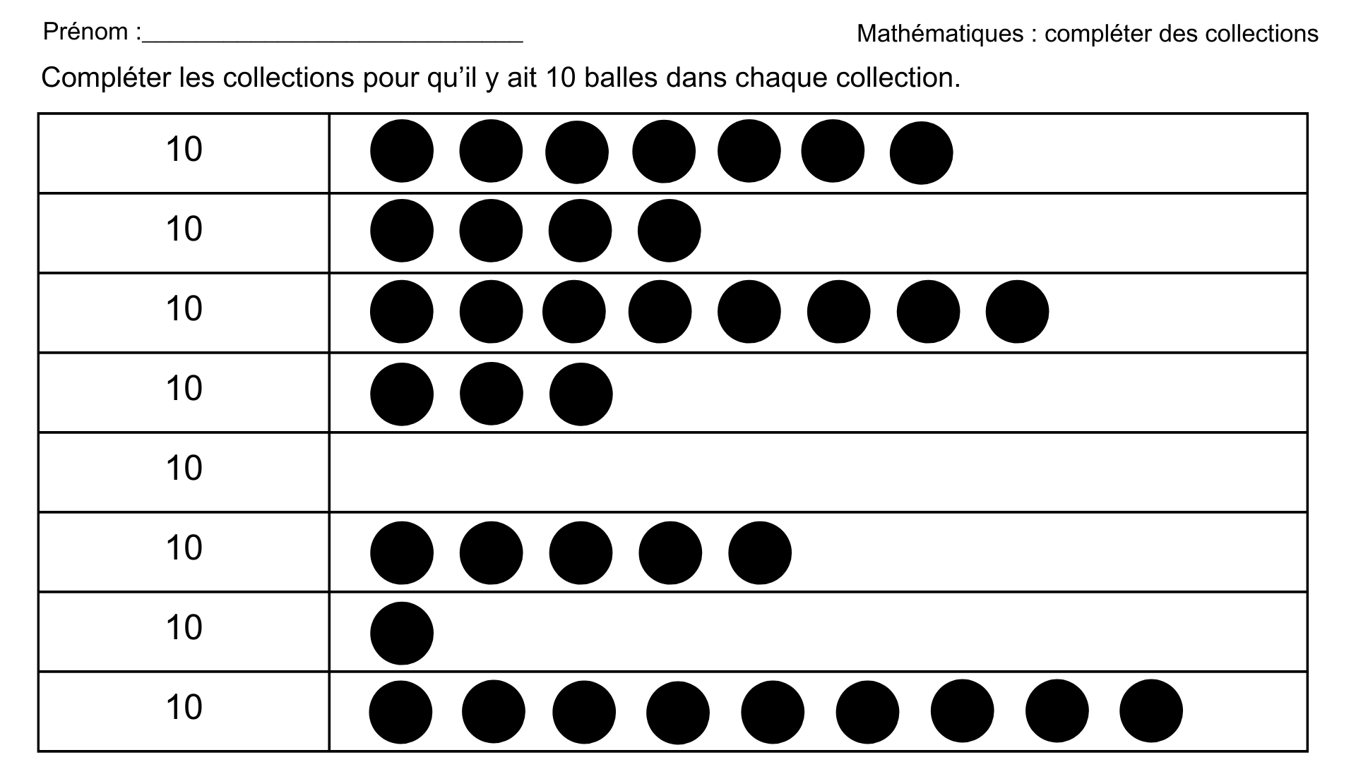 activité mathémathiques maternelle compléter collections 10 - Apprendre ...