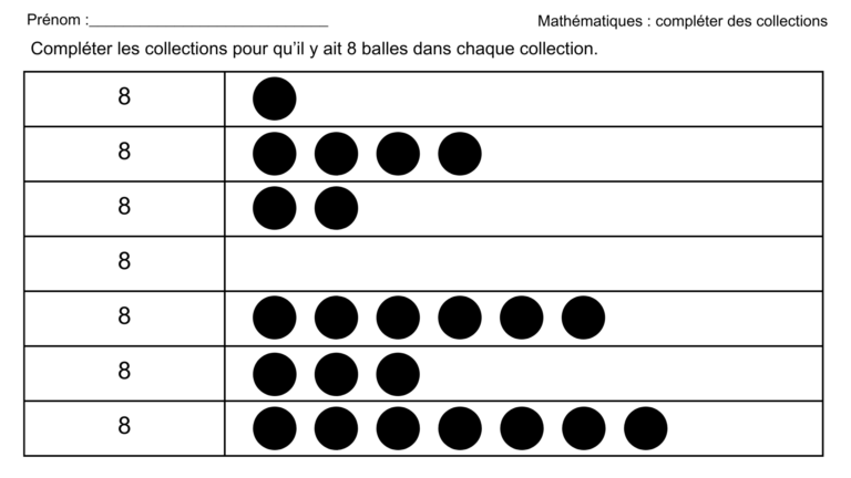 Mathématiques : compléter des collections en maternelle (de 2 à 10)