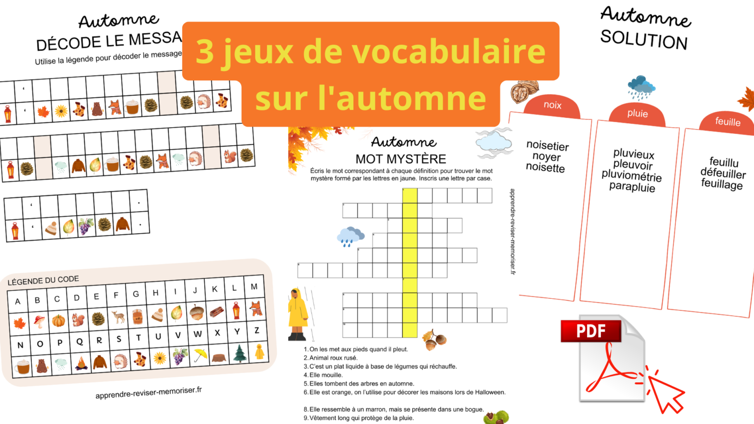 3 jeux de vocabulaire sur l'automne cycle 3 - Apprendre, réviser, mémoriser