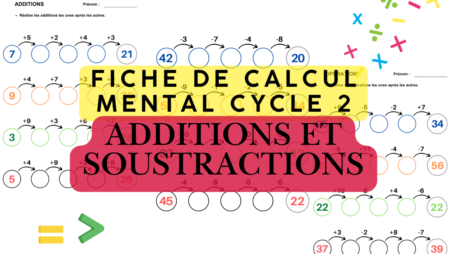 Fiche de calcul mental CE2 - additions et soustractions