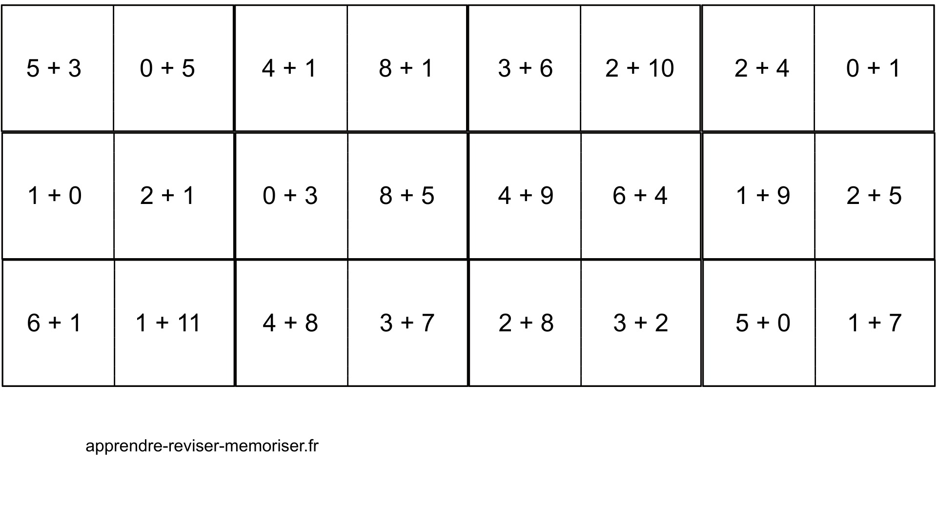 jeu des additions cycle 2 - Apprendre, réviser, mémoriser