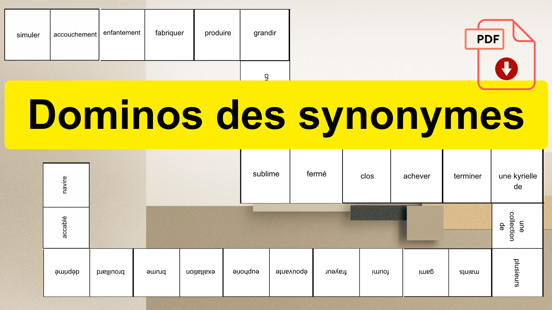 Jeu de dominos des synonymes en français (28 dominos)