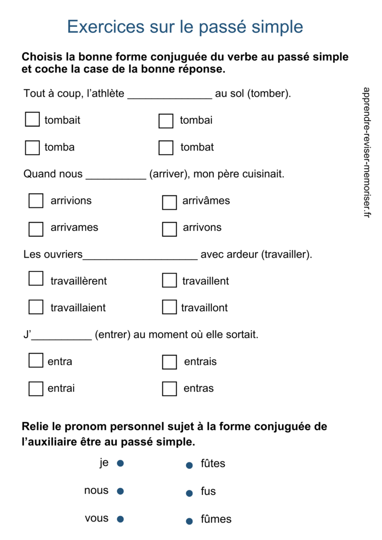 Exercices de conjugaison sur le passé simple (PDF à télécharger)
