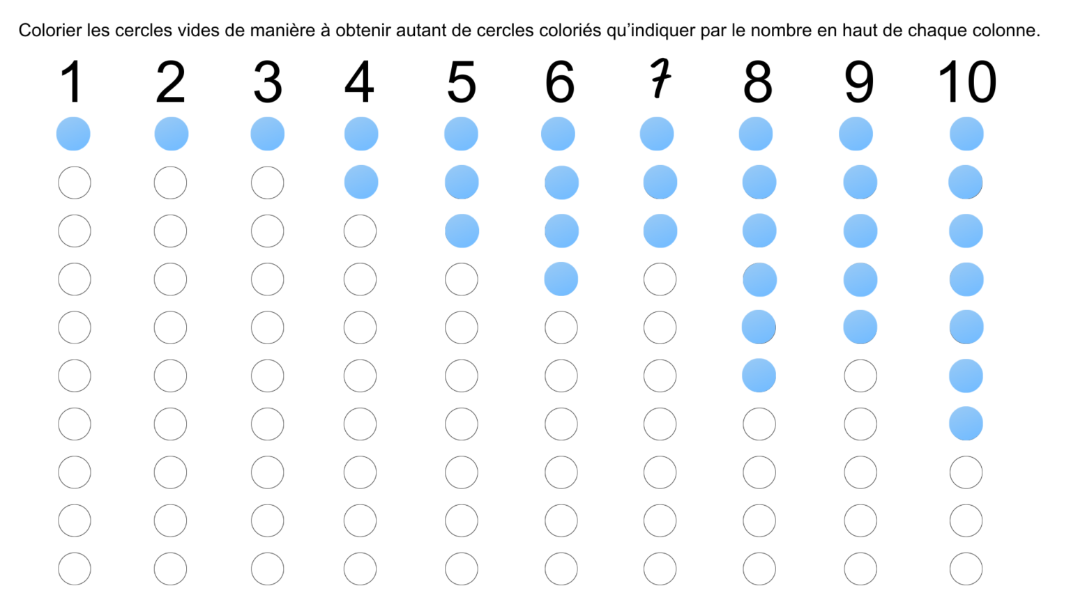 Exercice de numération GS : correspondance nombre quantité (1 à 10)