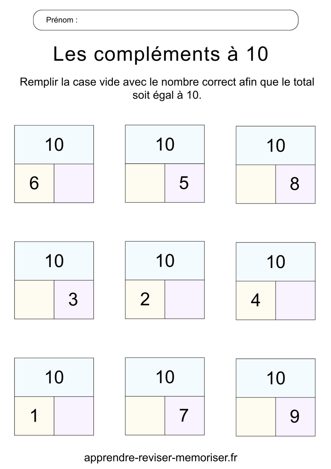 Fiches d'exercices : décomposition des nombres et compléments à 10, 100